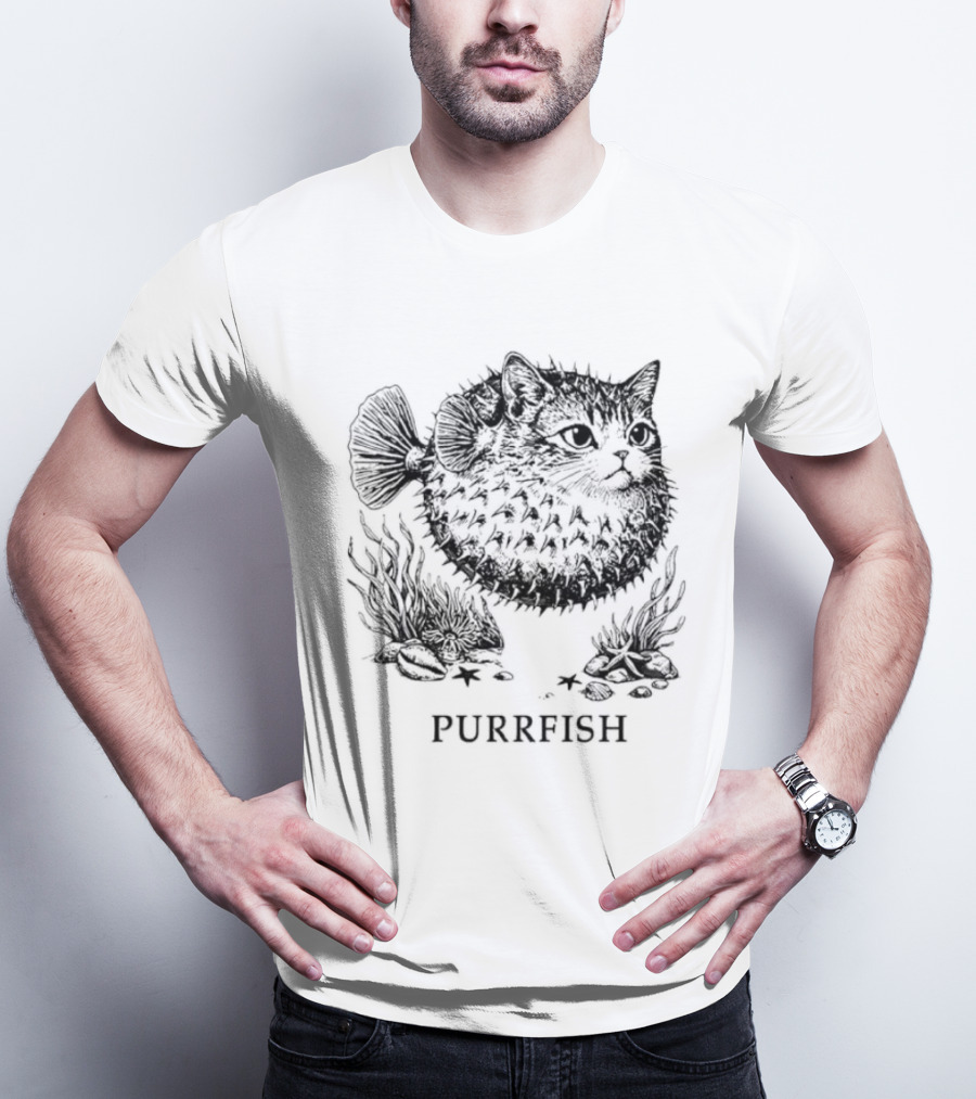 Purrfish Cat Pufferfish Hybrid Marine Life Ocean Creatures T-Shirt