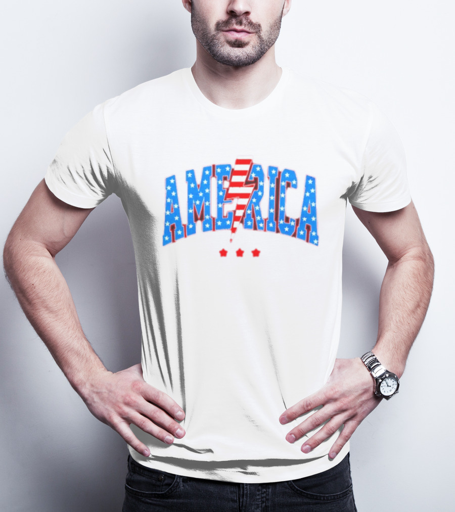 Patriotic America Stars And Stripes Lightning Bolt T-Shirt