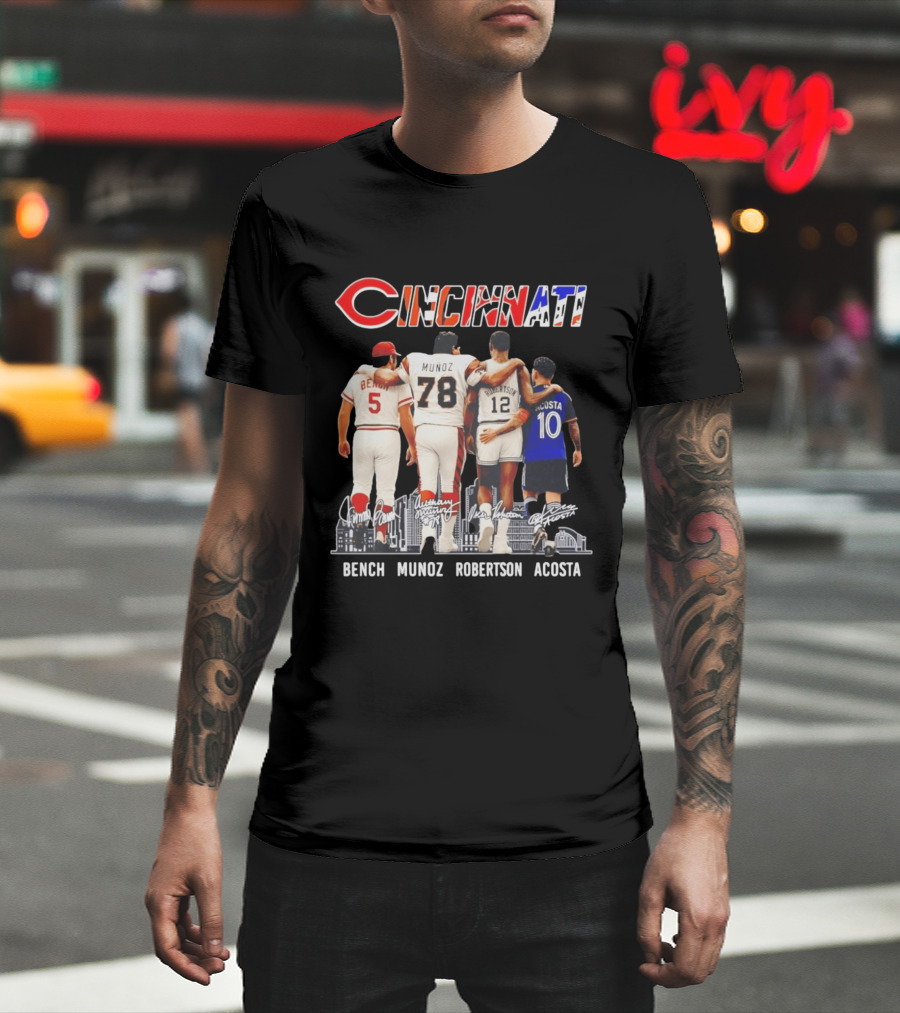 Cincinnati Icons Bench Munoz Robertson Acosta Sports Legends T-Shirt
