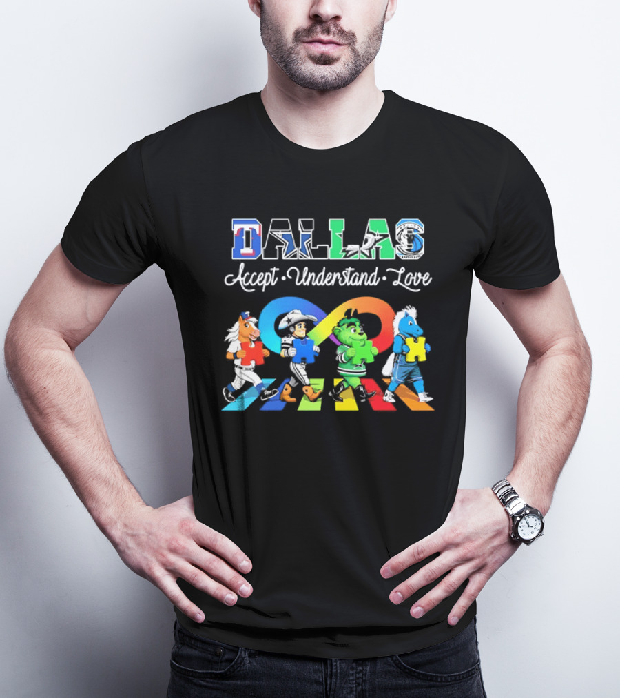 Dallas Accept Understand Love Autism Awareness Mascots Puzzle Pieces T-Shirt