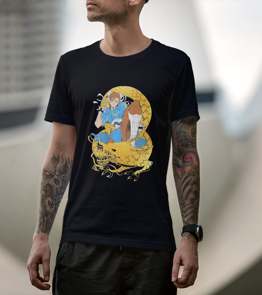 Chun Li Gold Dragon Kick Fighter Blue Outfit Gold Dragon T-Shirt
