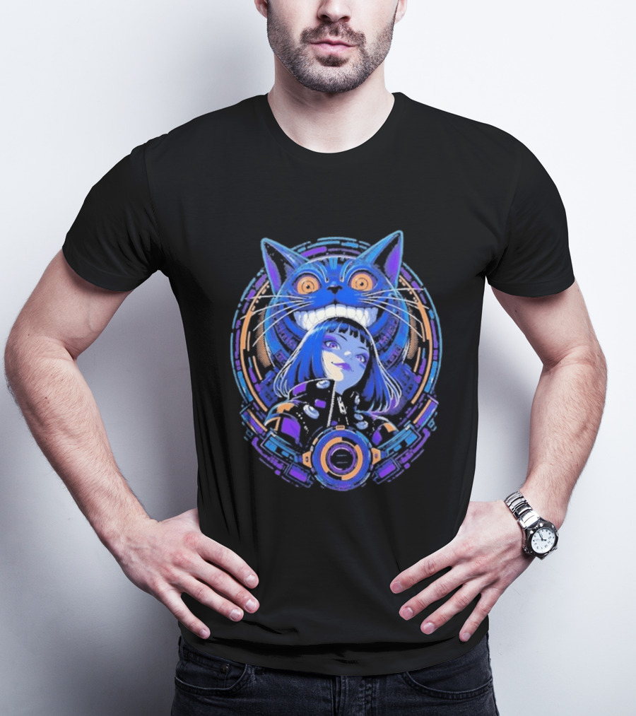 Cyberpunk Cat Girl Futuristic Anime T-Shirt