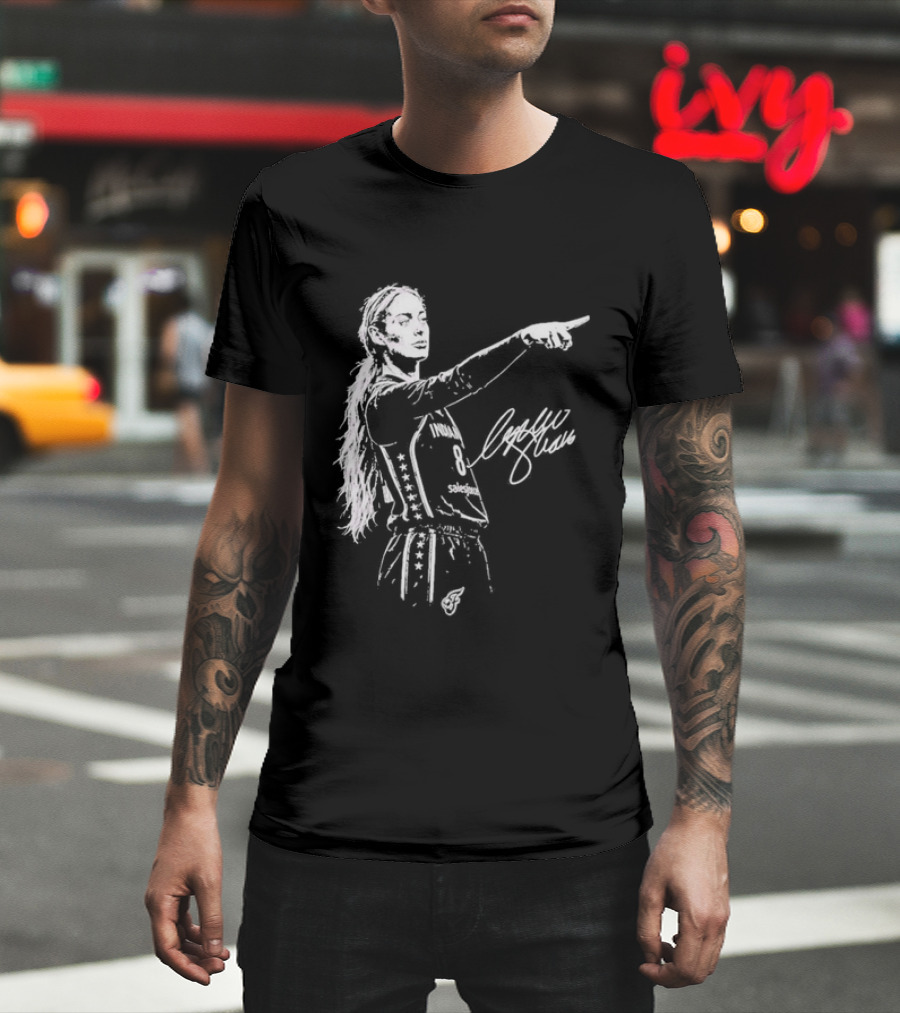 Sophie Cunningham Indiana Fever Pointing Sketch Signature T-Shirt