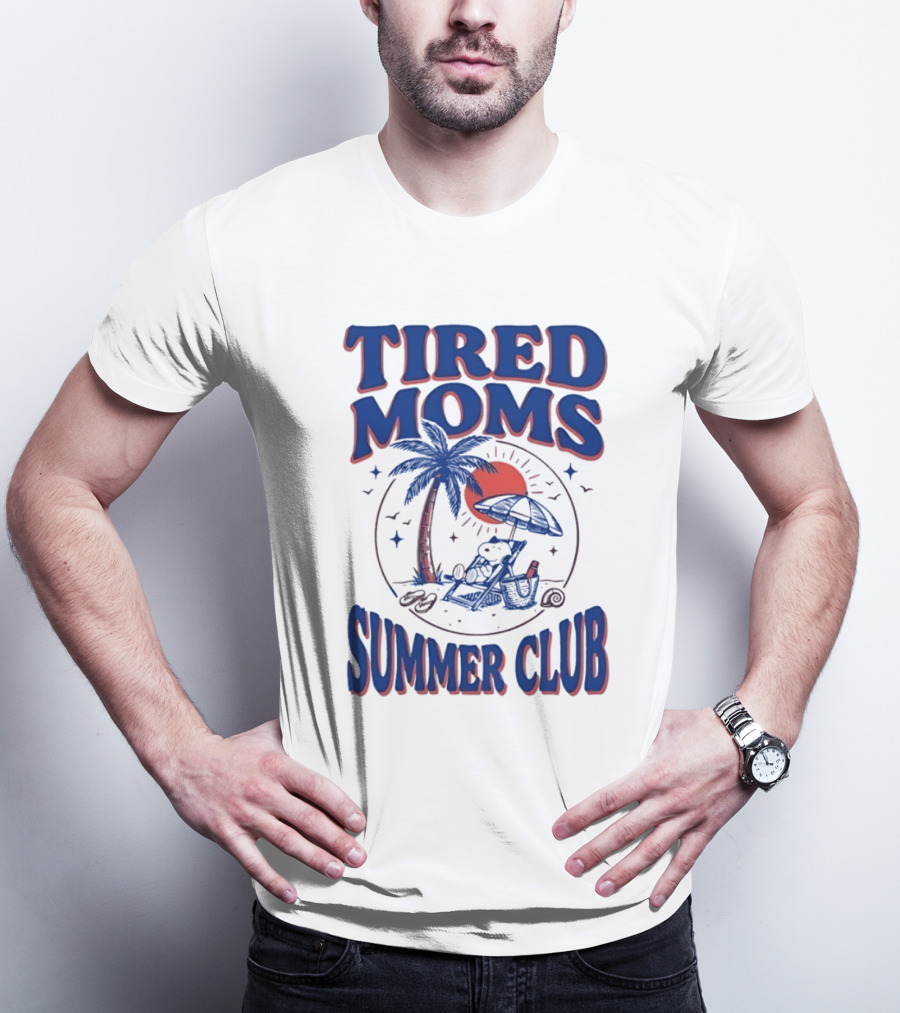 Tired Moms Summer Club Snoopy Beach Relaxation Under Palm Tree T-Shirt