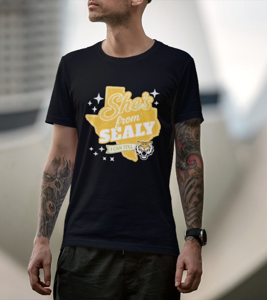 She's From Sealy Texas I Can Tell With Tiger Emblem And Stars T-Shirt