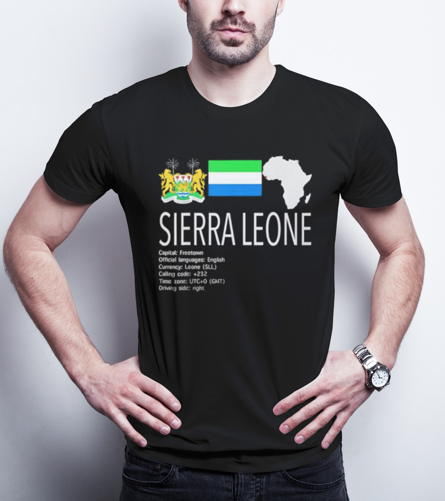Sierra Leone Flag Map African Continent Geography Facts Creole Language GMT Time Zone Stats T-Shirt