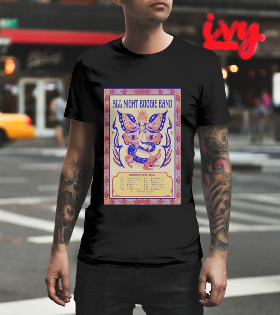 All Night Boogie Band 2026 Summer Tour Wilmington Washington Lake Placid Woodstock Hamden Catskill Saranac Lake T-Shirt