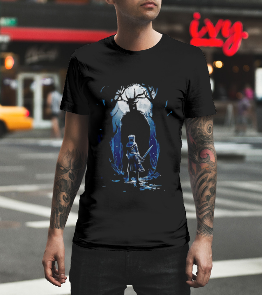 Black Knight Versus Leshen Encounter Fantasy Witcher Gaming Folklore T-Shirt