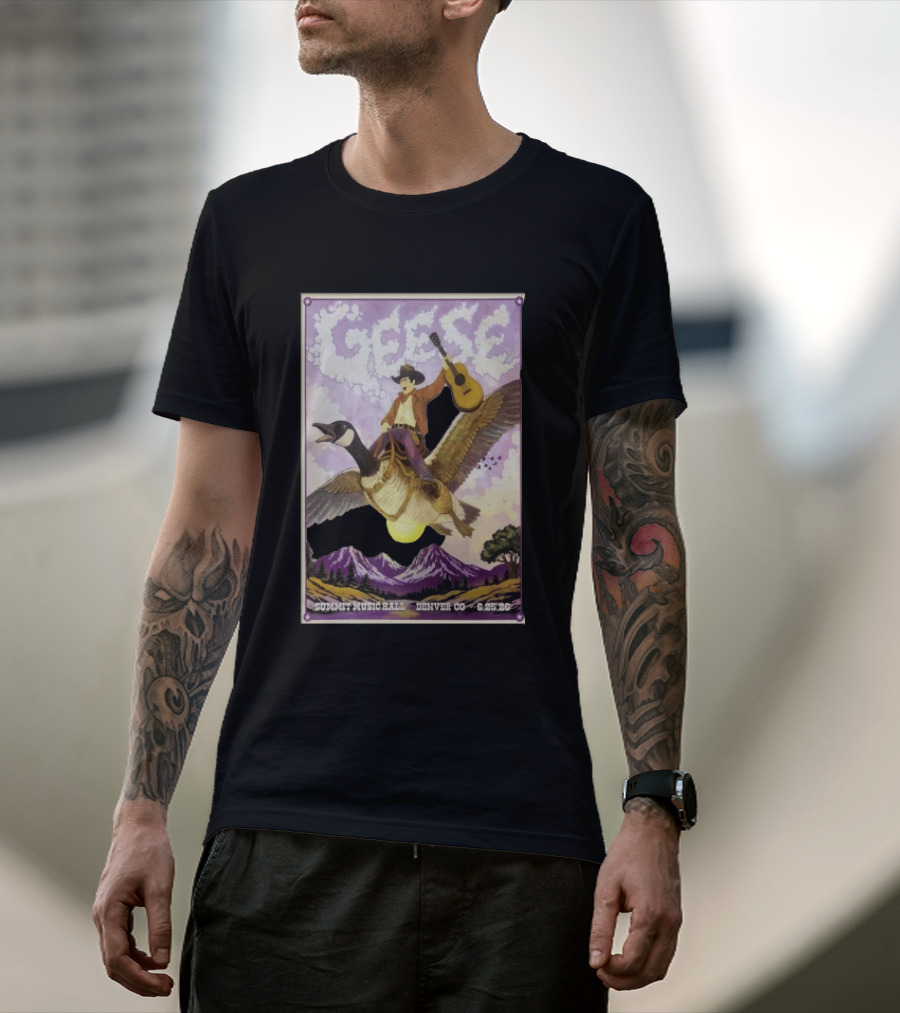 Geese Summit Music Hall Denver CO 6.25.26 Tour Cowboy Riding Goose Guitar T-Shirt