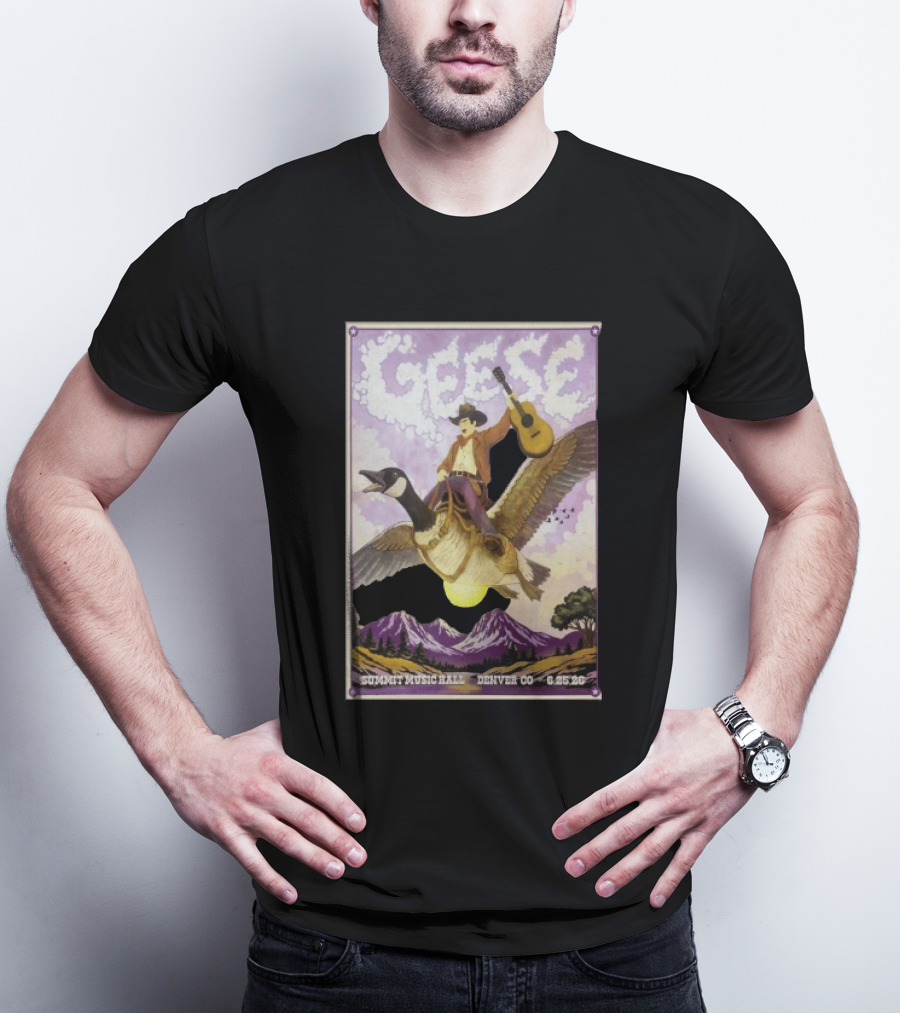 Geese Summit Music Hall Denver CO 6.25.26 Tour Cowboy Riding Goose Guitar T-Shirt