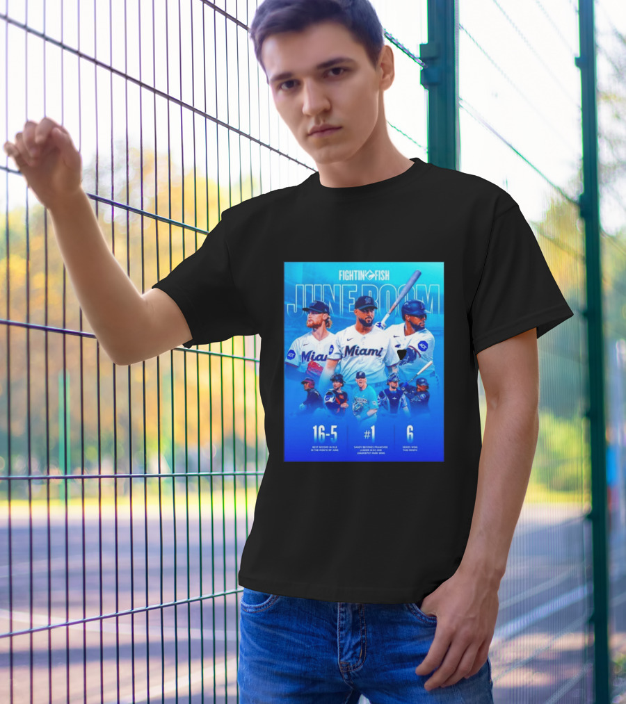 Fighting Fish Miami June Boom Sandy Alcantara Franchise Record T-Shirt