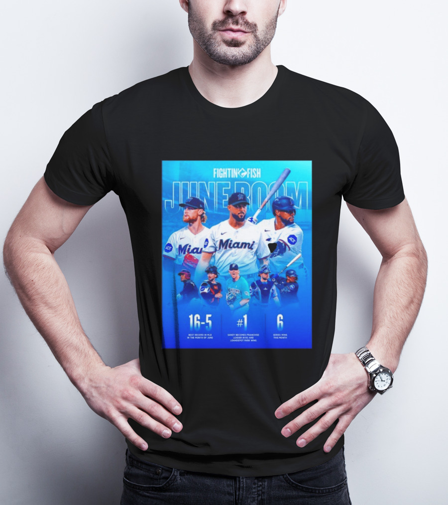 Fighting Fish Miami June Boom Sandy Alcantara Franchise Record T-Shirt