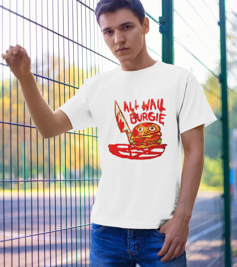 All Hail Burgie Creepy Cute Hamburger Knife Blood Image T-Shirt
