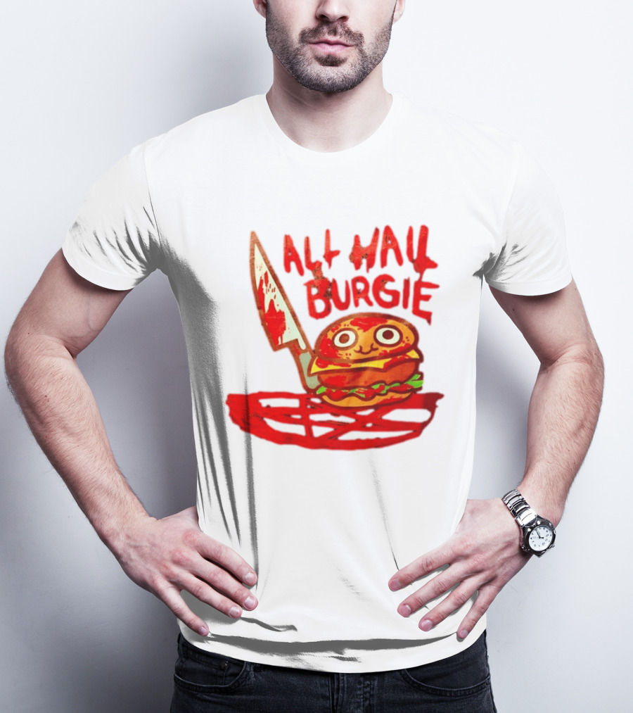All Hail Burgie Creepy Cute Hamburger Knife Blood Image T-Shirt