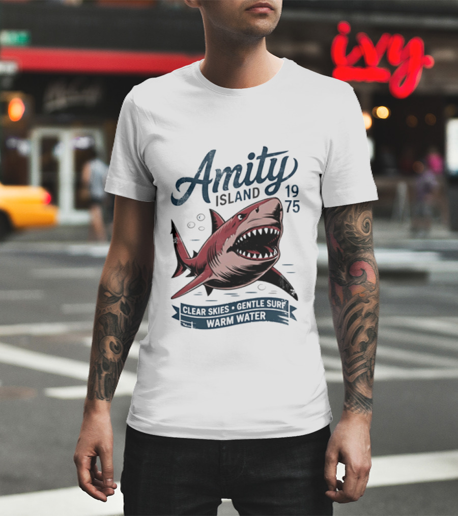 Amity Island 1975 Shark Clear Skies Gentle Surf Warm Water T-Shirt