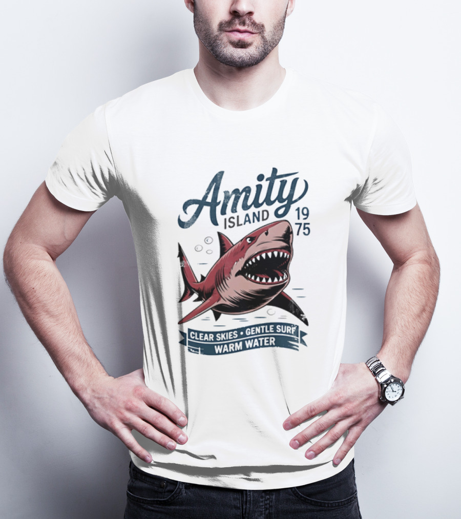 Amity Island 1975 Shark Clear Skies Gentle Surf Warm Water T-Shirt
