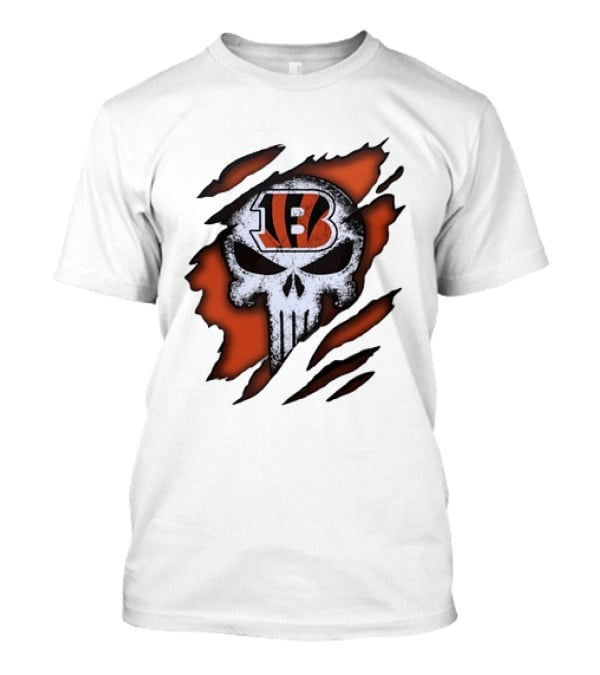Cincinnati Bengals Punisher Skull Ripped T-Shirt