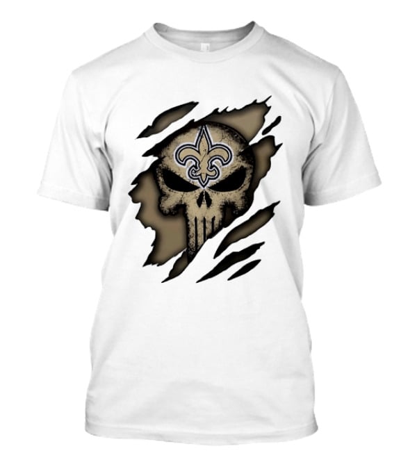 New Orleans Saints Punisher Skull Ripped Effect Fleur De Lis T-Shirt