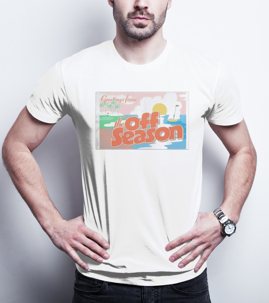 Greetings From The Off Season Beach Sunset Golf Scene T-Shirt