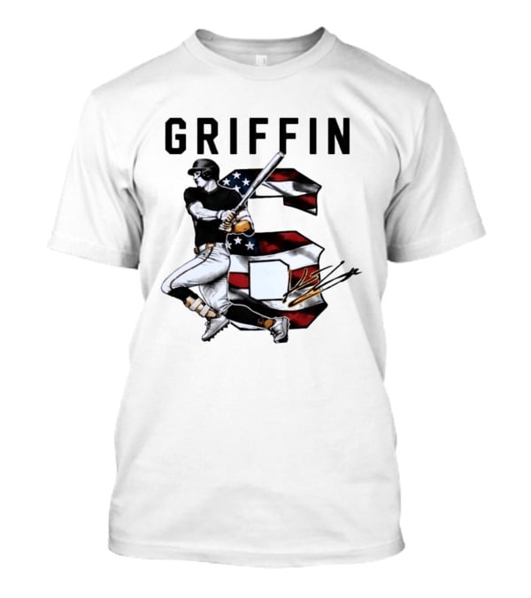 Griffin Baseball Player Swinging Bat American Flag Number 6 T-Shirt