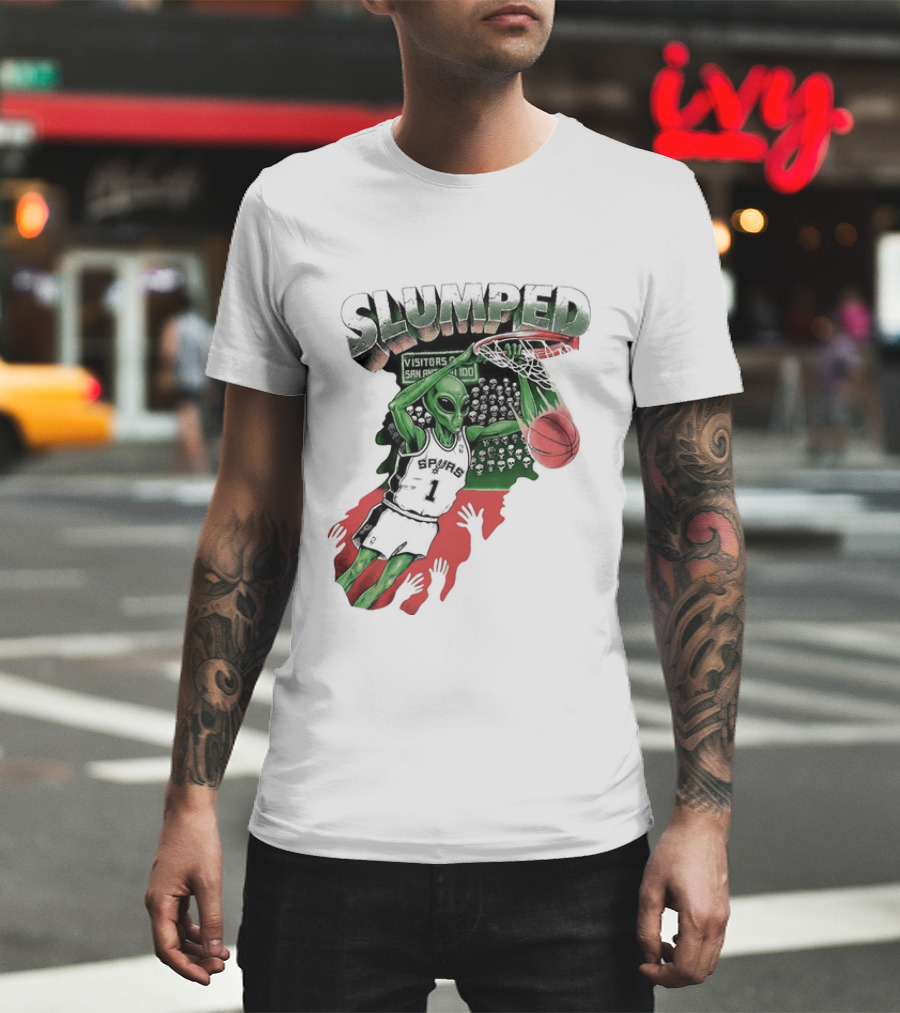San Antonio Spurs NBA Alien Victor Wembanyama Slumped Basketball Visitors T-Shirt