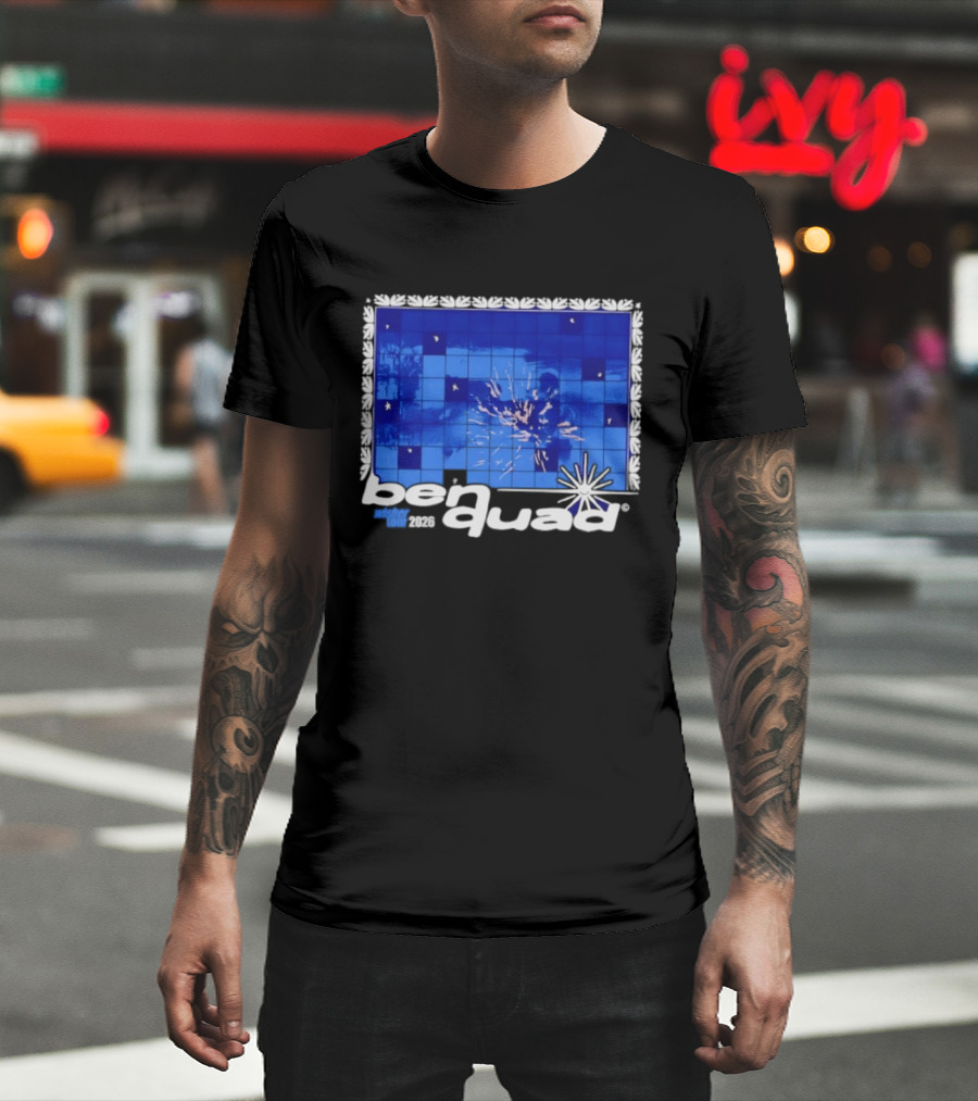 Ben Quad Wisher Tour 2026 Blue Tile Star Pattern Explosion T-Shirt