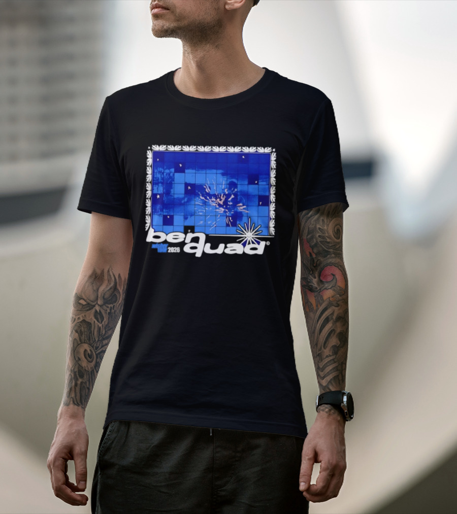 Ben Quad Wisher Tour 2026 Blue Tile Star Pattern Explosion T-Shirt