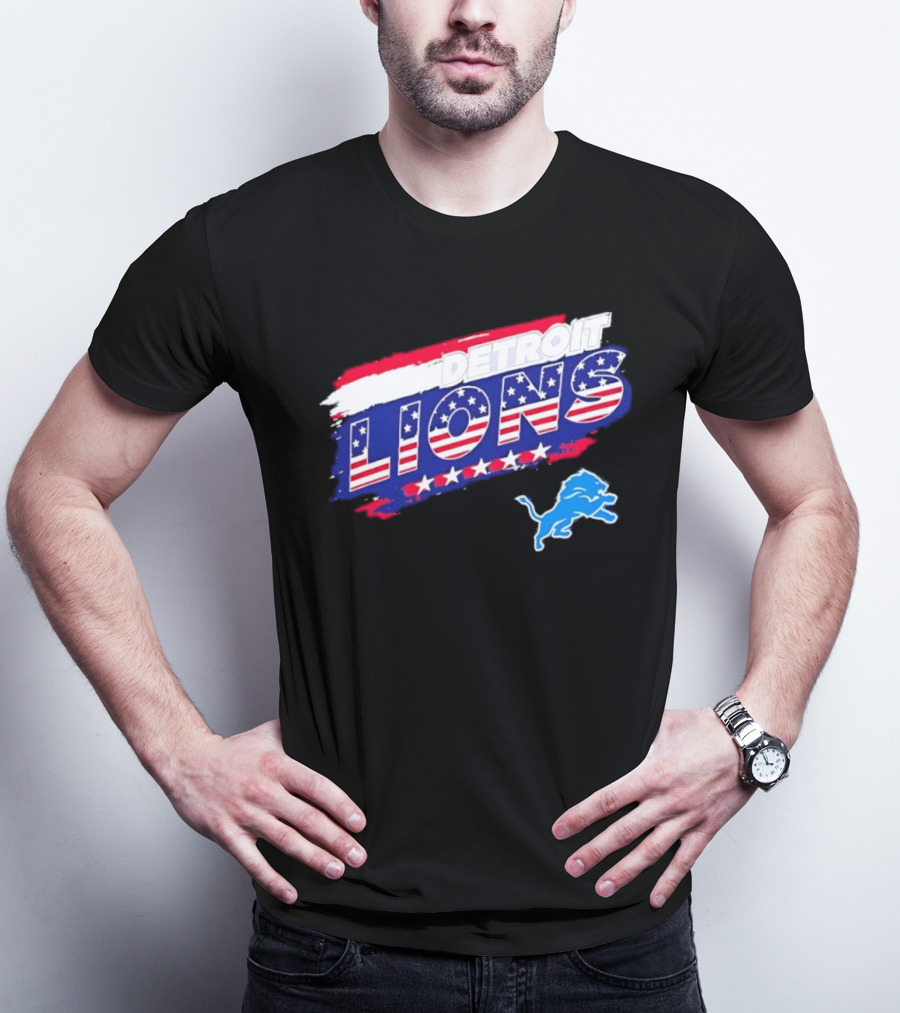 Detroit Lions American Flag Stars Stripes Patriotic NFL Team Spirit T-Shirt