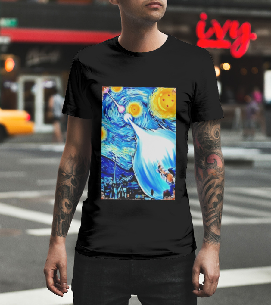 Goku Dragon Ball Z Kamehameha Wave Van Gogh Starry Night Fusion T-Shirt