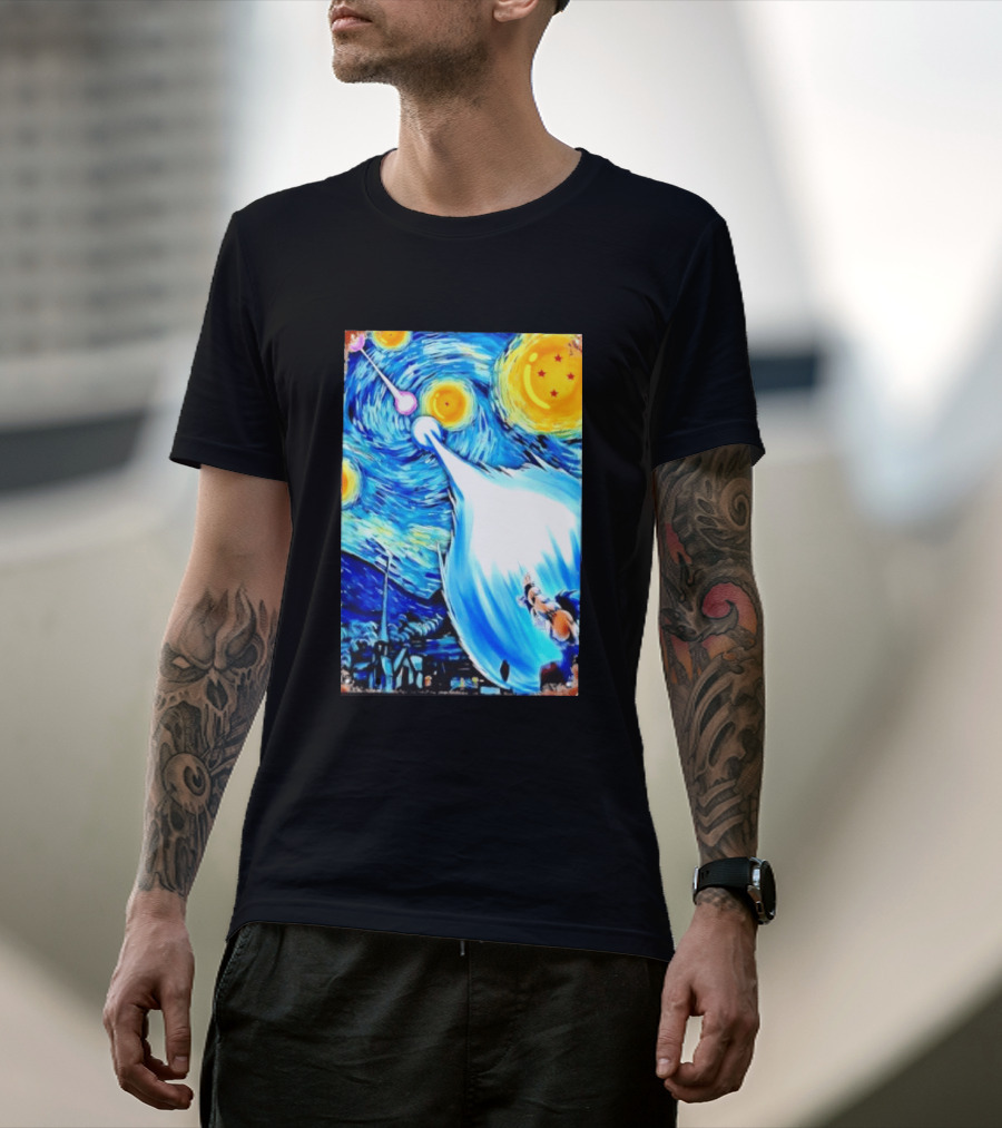 Goku Dragon Ball Z Kamehameha Wave Van Gogh Starry Night Fusion T-Shirt