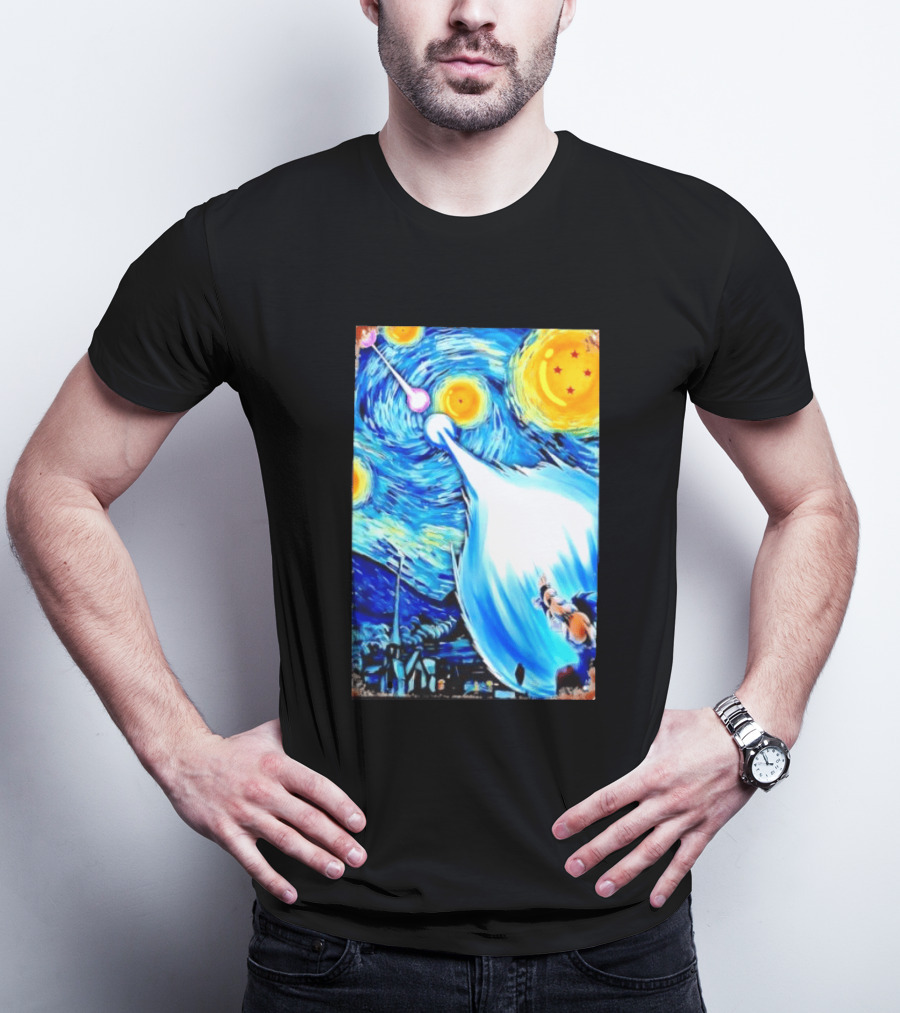 Goku Dragon Ball Z Kamehameha Wave Van Gogh Starry Night Fusion T-Shirt