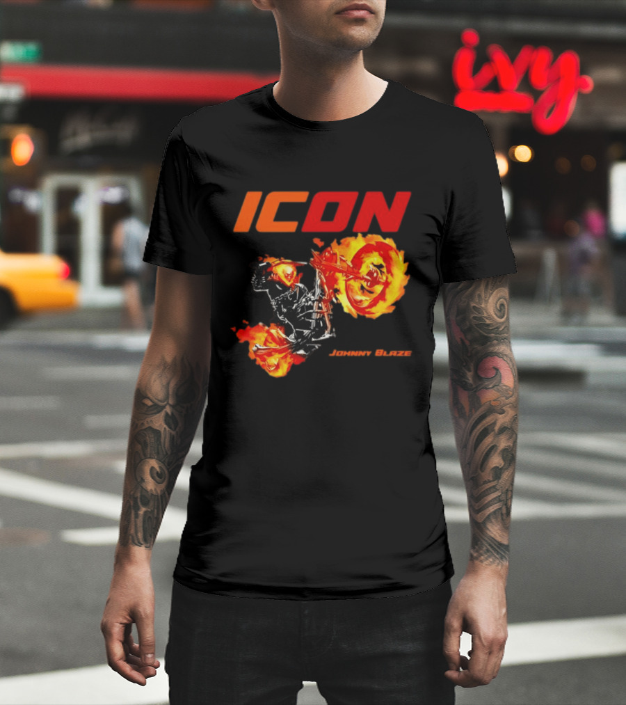 ICON Johnny Blaze Marvel Ghost Rider Fiery Motorcycle T-Shirt