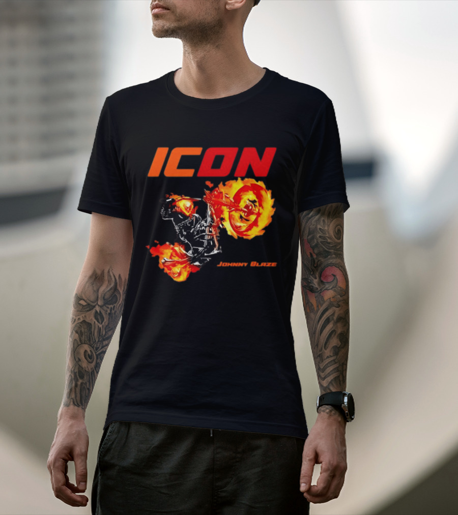 ICON Johnny Blaze Marvel Ghost Rider Fiery Motorcycle T-Shirt