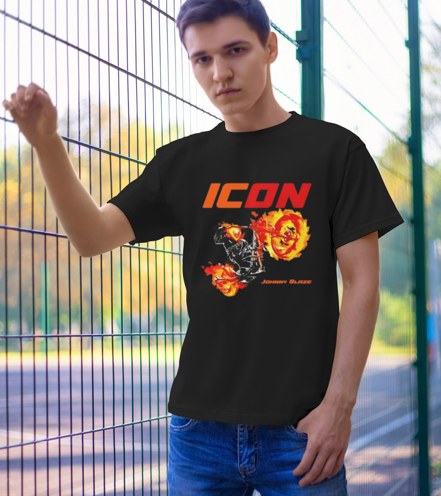 ICON Johnny Blaze Marvel Ghost Rider Fiery Motorcycle T-Shirt