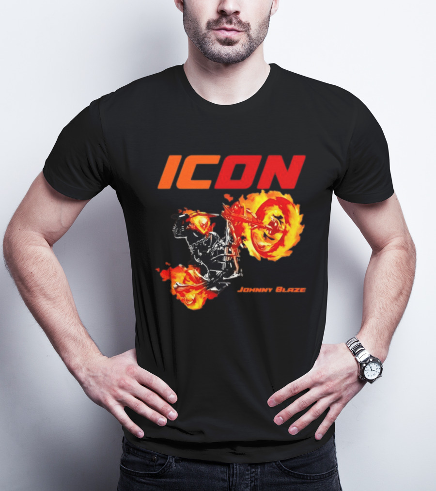 ICON Johnny Blaze Marvel Ghost Rider Fiery Motorcycle T-Shirt
