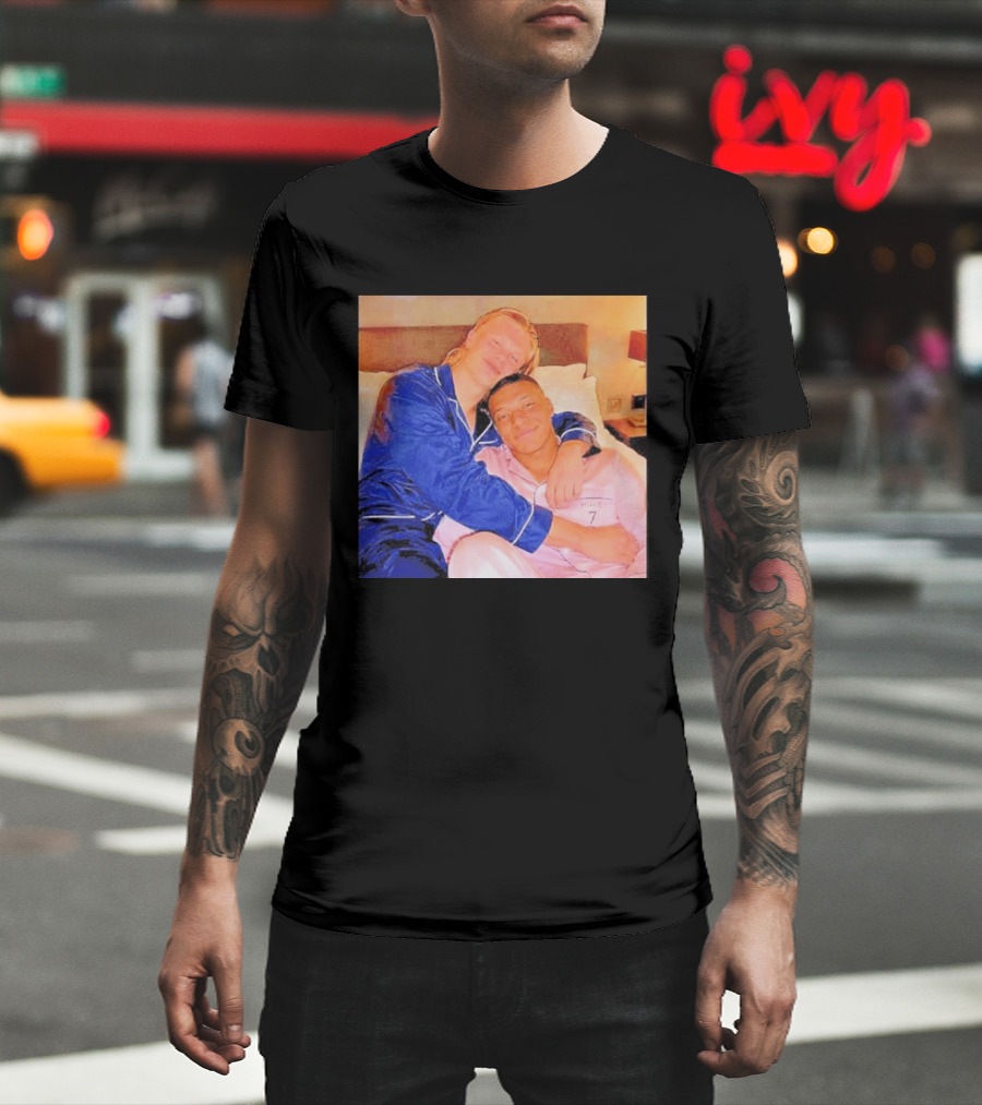 Kylian Mbappé Erling Haaland Pajama Party Soccer Stars Relaxing Together T-Shirt