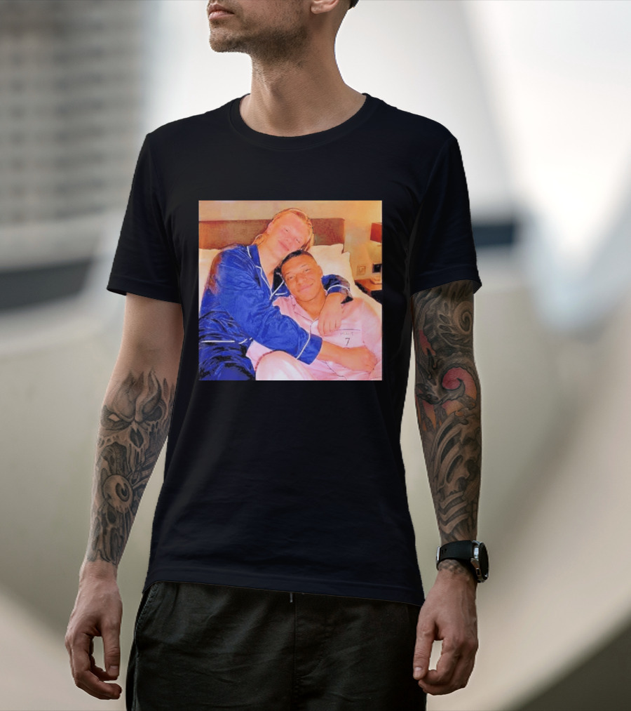 Kylian Mbappé Erling Haaland Pajama Party Soccer Stars Relaxing Together T-Shirt