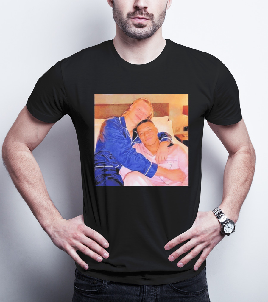 Kylian Mbappé Erling Haaland Pajama Party Soccer Stars Relaxing Together T-Shirt