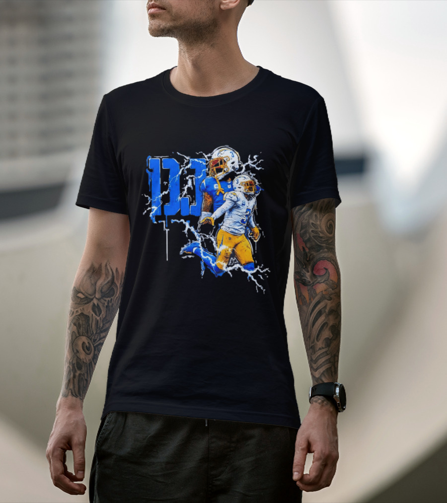 Derwin James Chargers Football Lightning DJ Bold Blue Yellow Action Splash T-Shirt