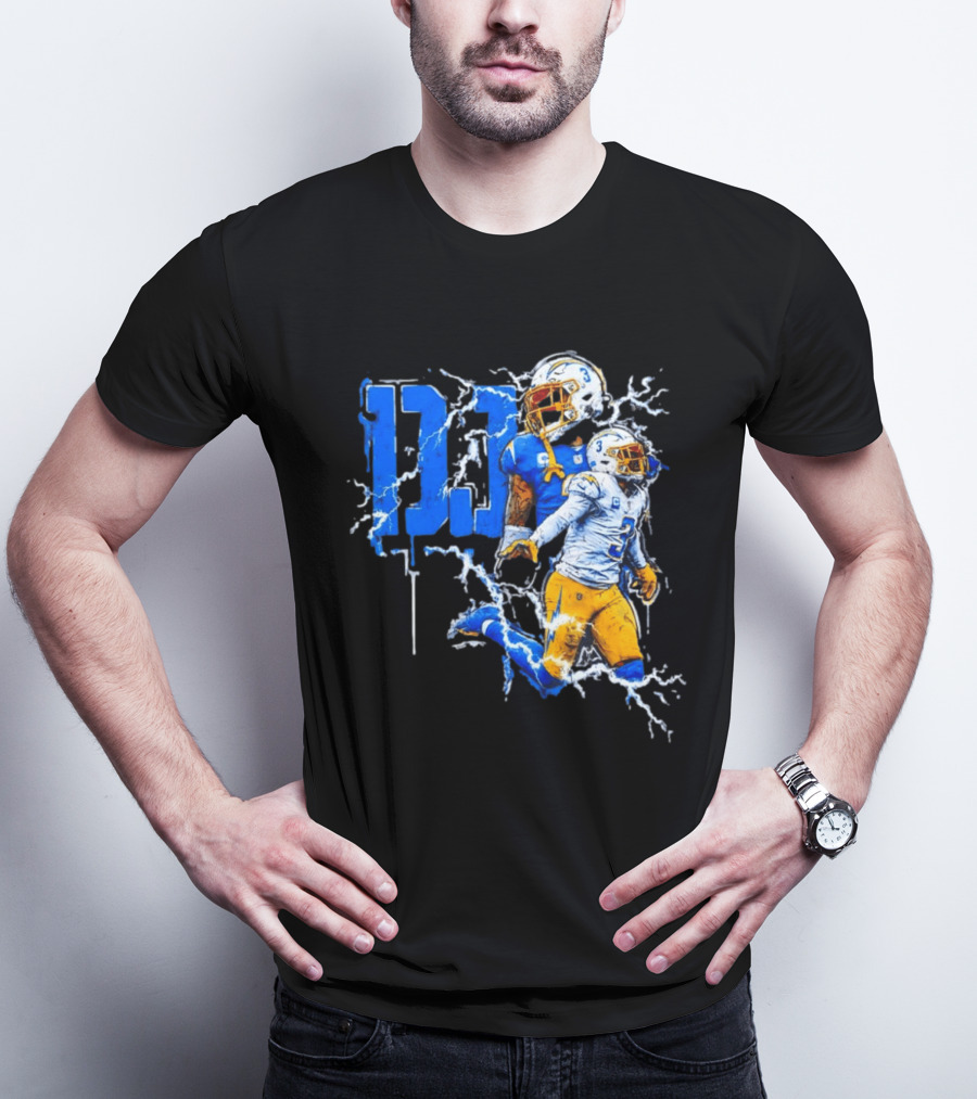 Derwin James Chargers Football Lightning DJ Bold Blue Yellow Action Splash T-Shirt