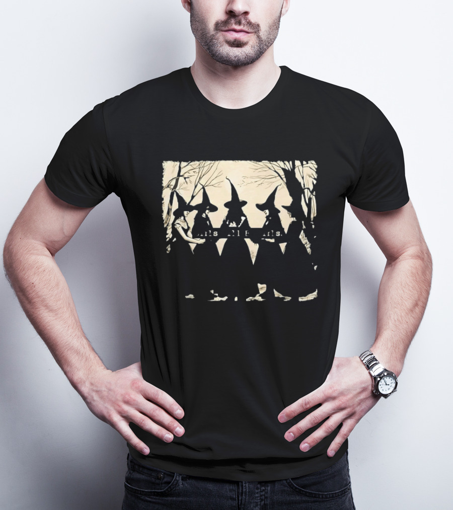 Witch Girls Will Be Girls Tree Silhouettes And Stars T-Shirt