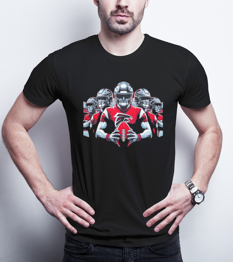 Atlanta Falcons Football Players Red Jersey Art Holding Team Ball T-Shirt
