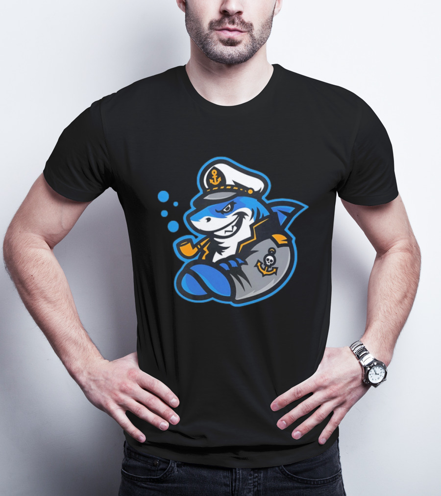 Captain Shark Nautical Sea Captain Smoking Pipe With Anchor Patch T-Shirt
