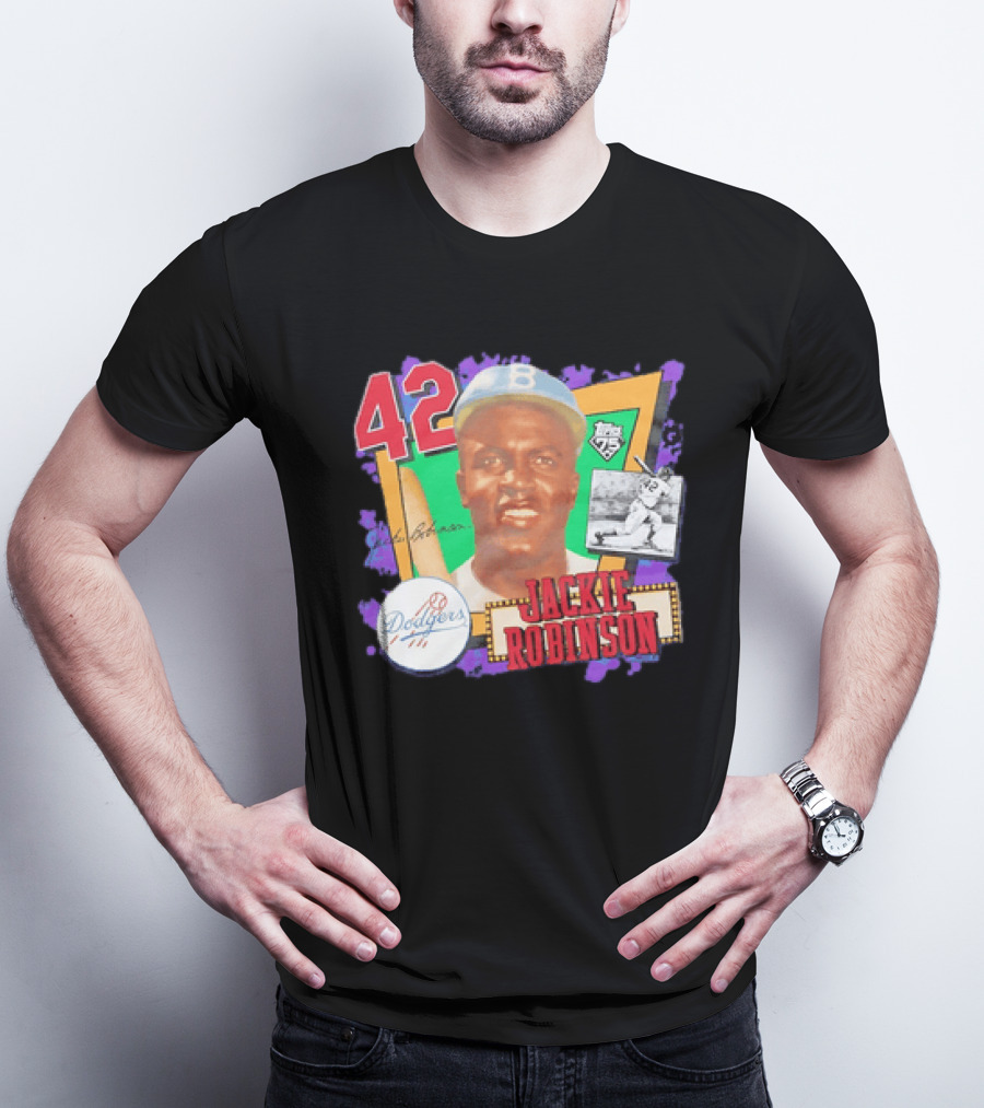 Jackie Robinson 42 Los Angeles Dodgers Topps 75 Baseball Legend T-Shirt