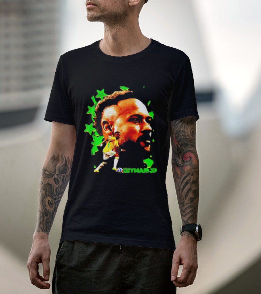 Neymar Jr Brazil Football Star With Green Stars And Soccer Ball T-Shirt