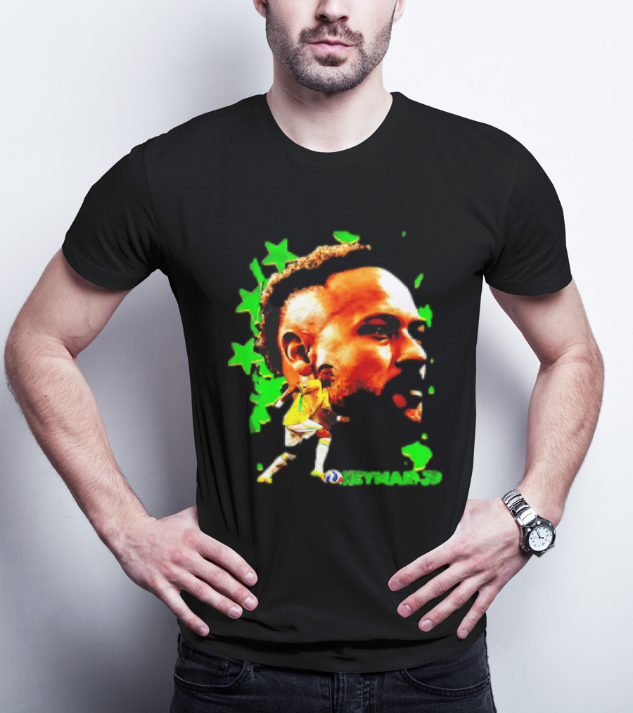 Neymar Jr Brazil Football Star With Green Stars And Soccer Ball T-Shirt
