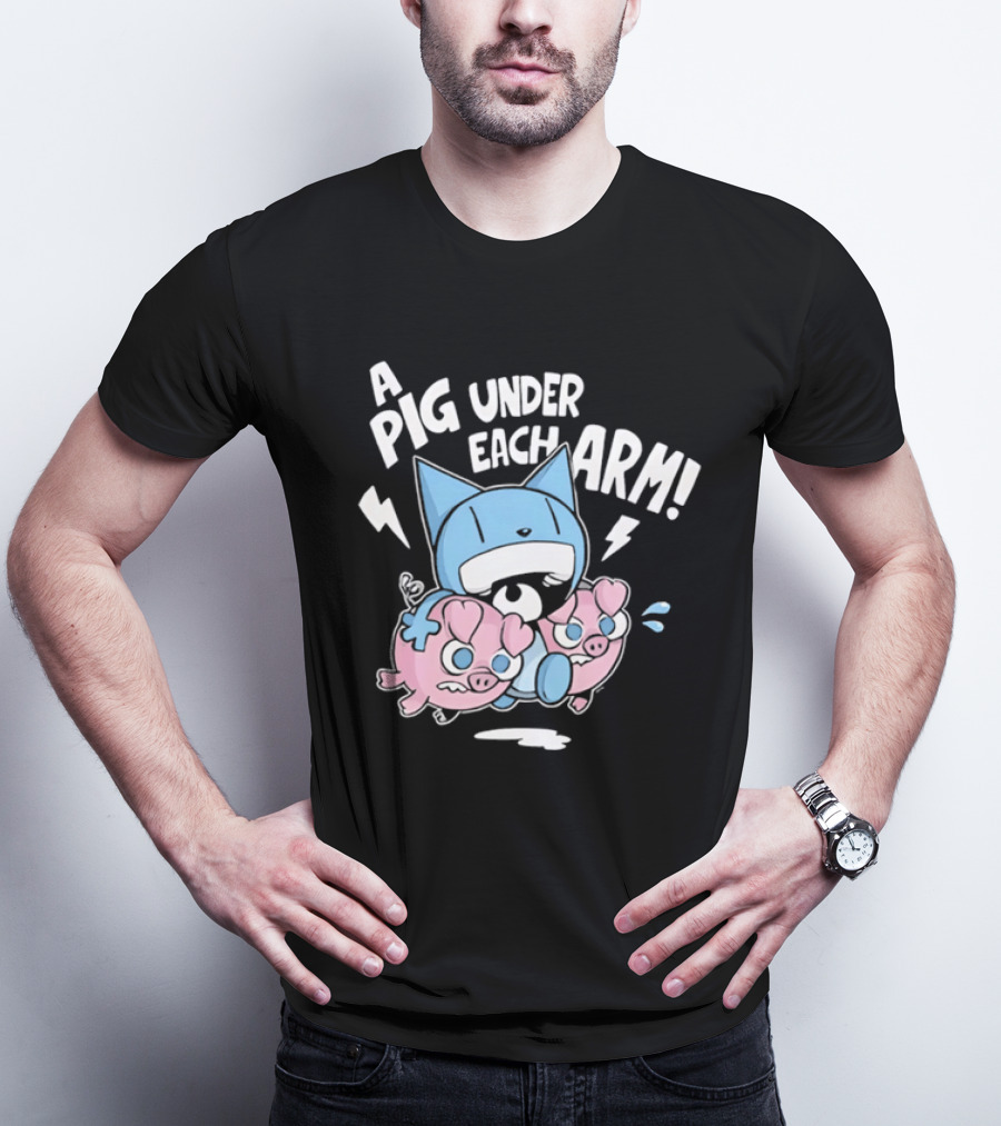 Looshkin A Pig Under Each Arm Funny Cartoon Cats And Pigs T-Shirt