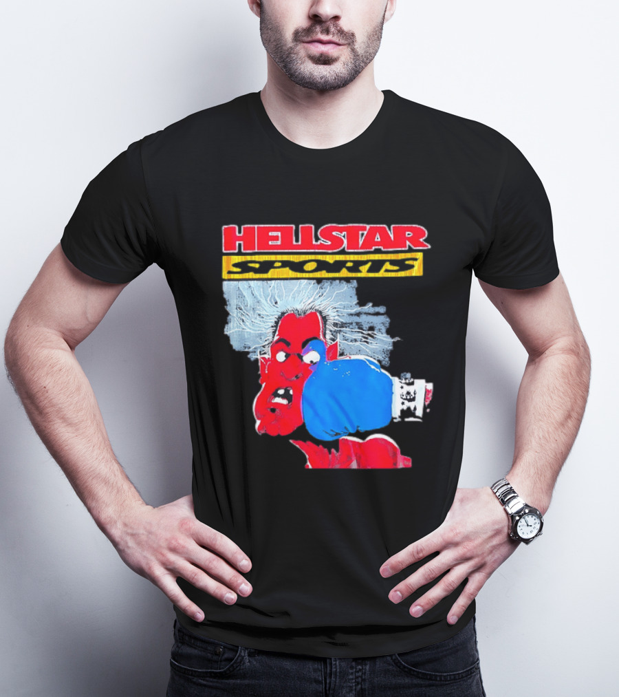 HELLSTAR SPORTS Punching Devil Cartoon Boxing Blue Glove T-Shirt