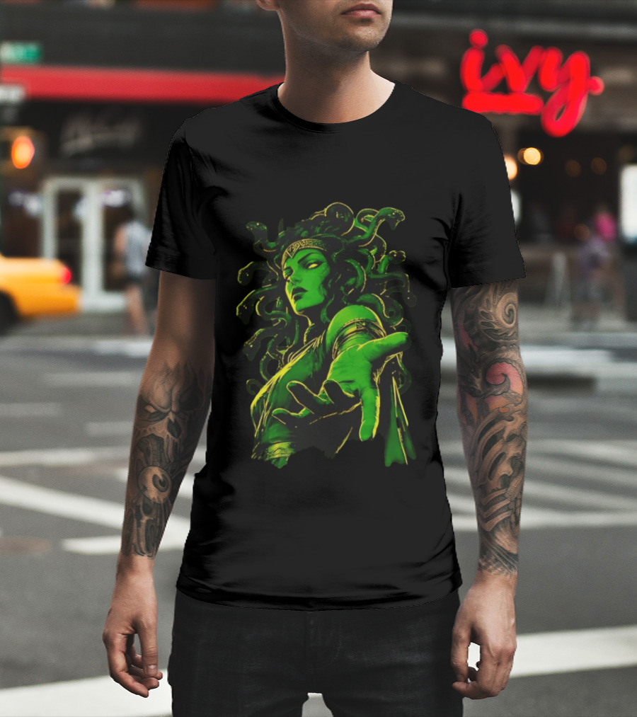 Medusa Mythology You Won't Feel A Thing Green Aura Serpent Hair T-Shirt