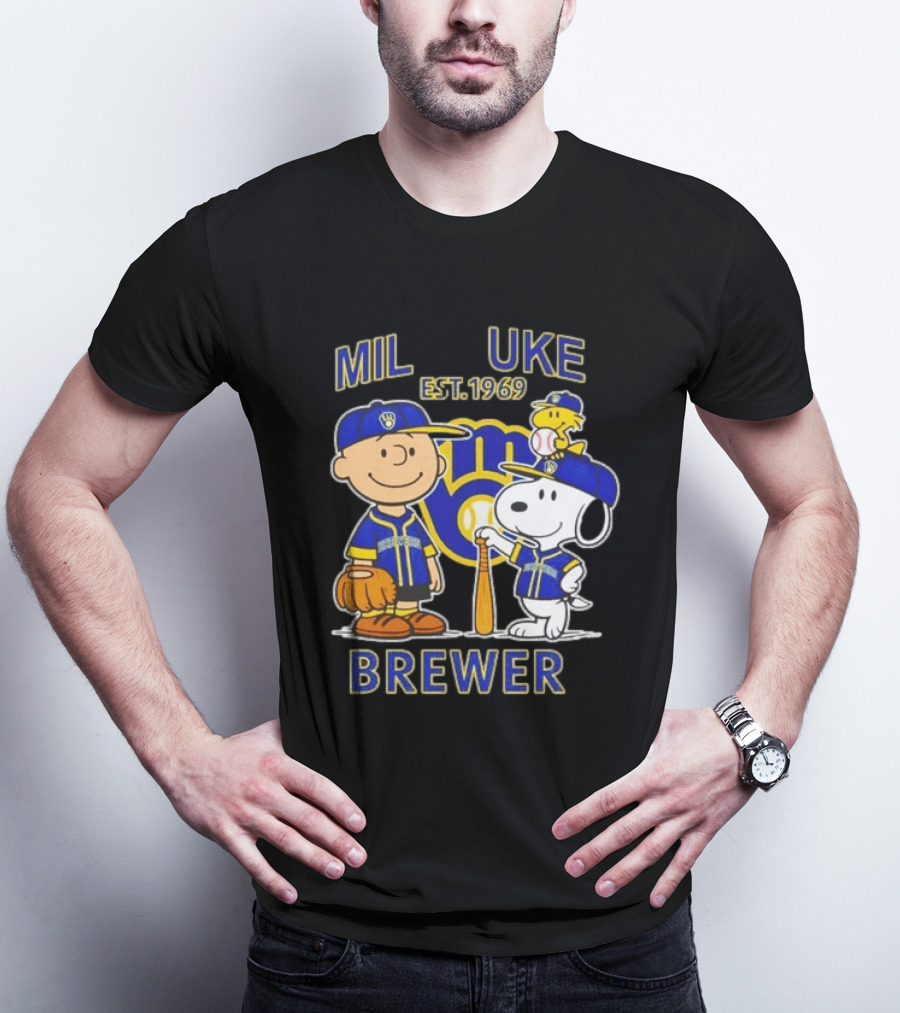 Charlie Brown Snoopy Brewers Milwaukee Est 1969 Baseball T-Shirt